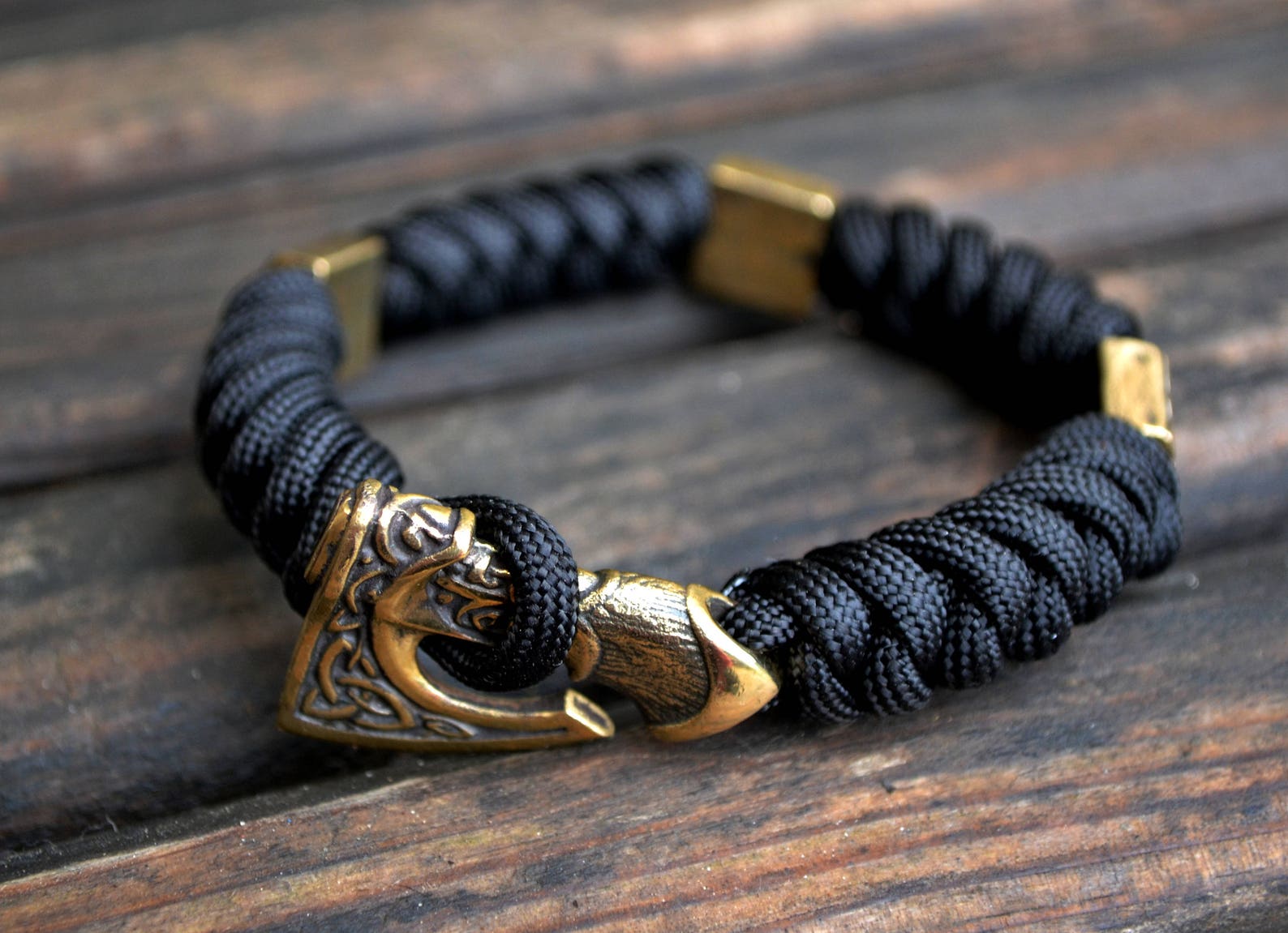 Paracord Viking Bracelet With Axe of Perun, Black Bracelet, Svarog Bead ...