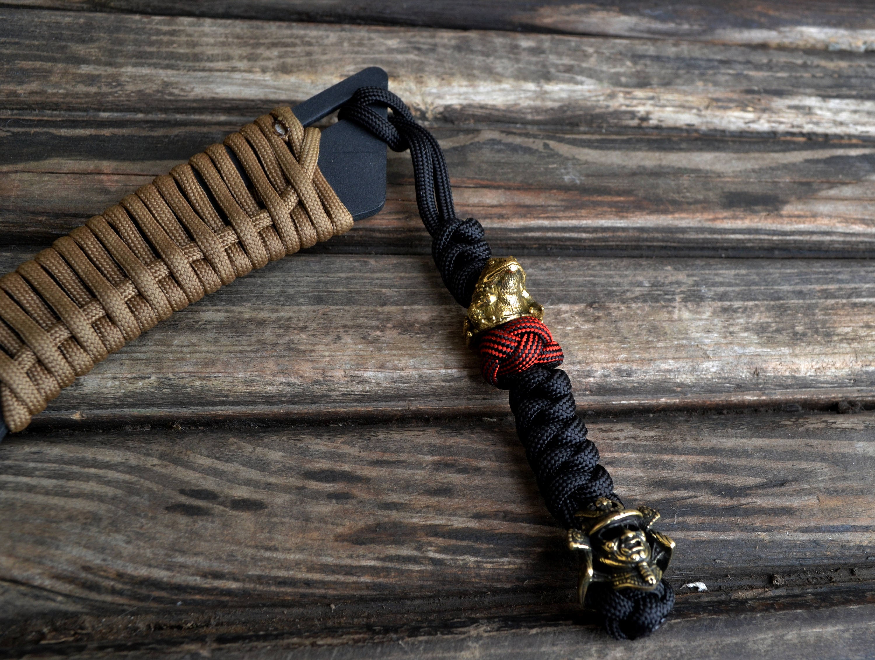 Knife Lanyard, Paracord Knife Lanyard With Brass Bead, Toad and Samurai ...