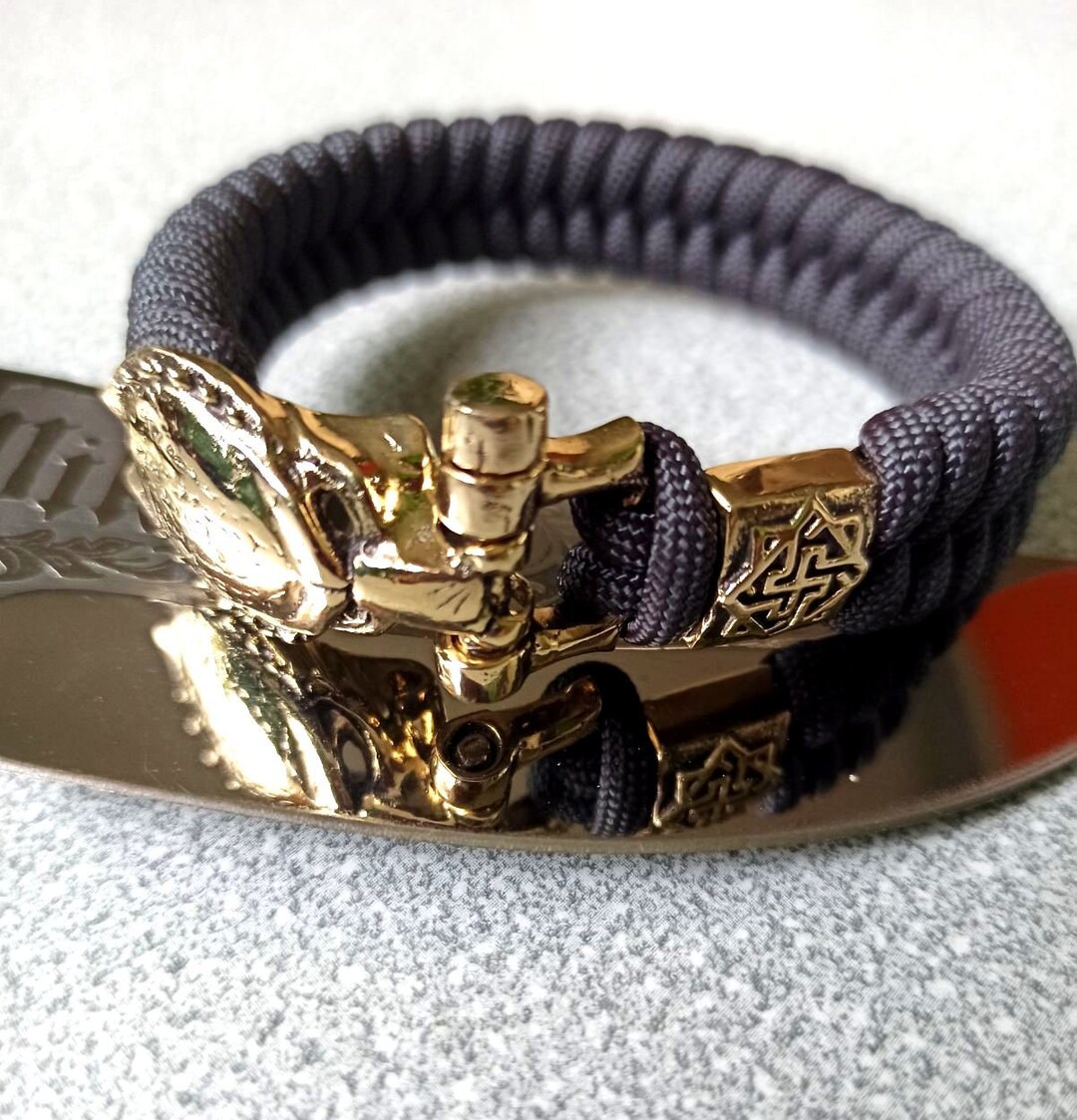 Paracord Bracelet With Predator Brass Shackle, Valkyrie Bead, Viking ...