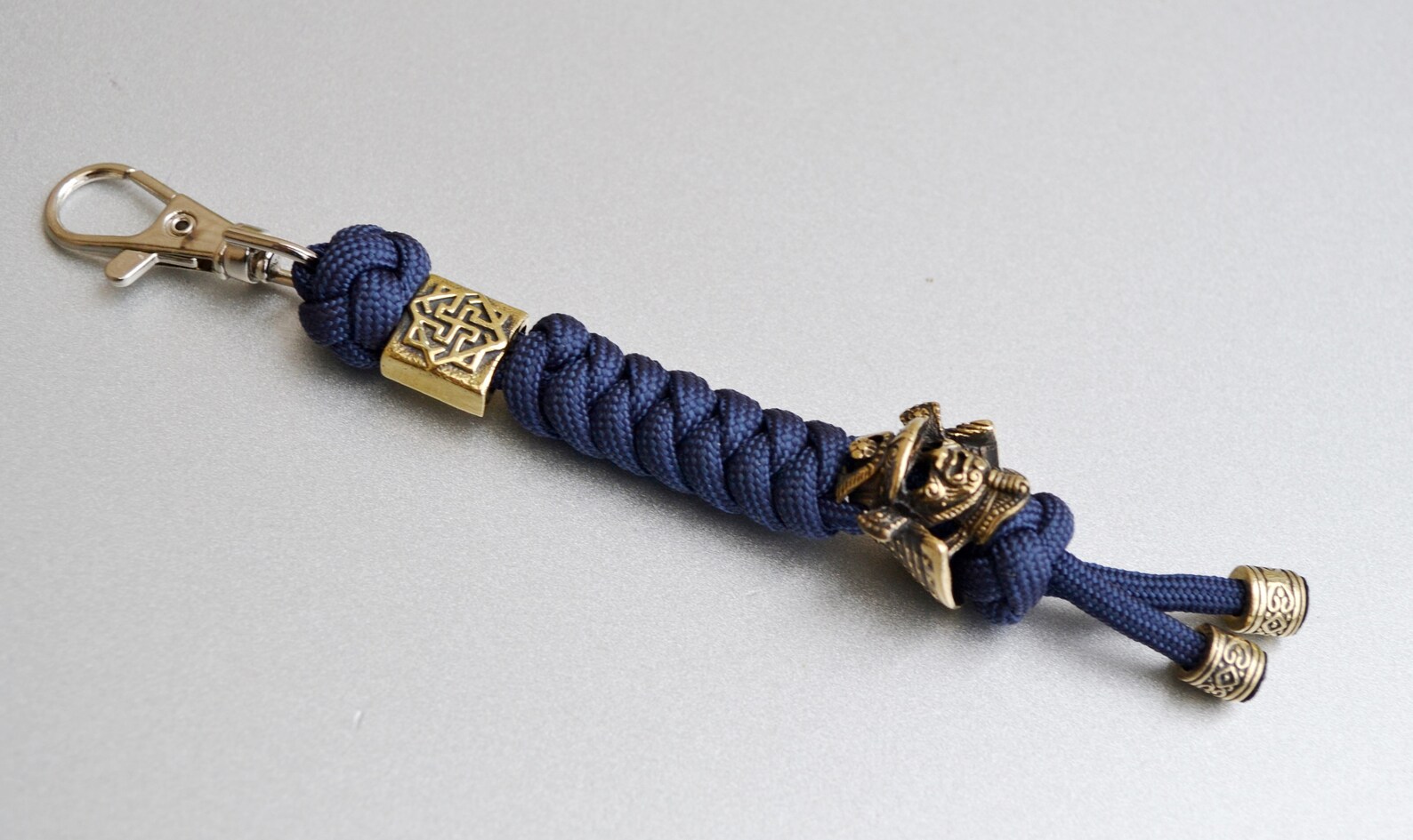 Keychain With Samurai Bead and Carabiner Brass Beads Unique | Etsy