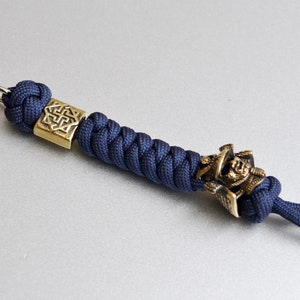 Keychain With Samurai Bead and Carabiner, Brass Beads, Unique Gift for ...