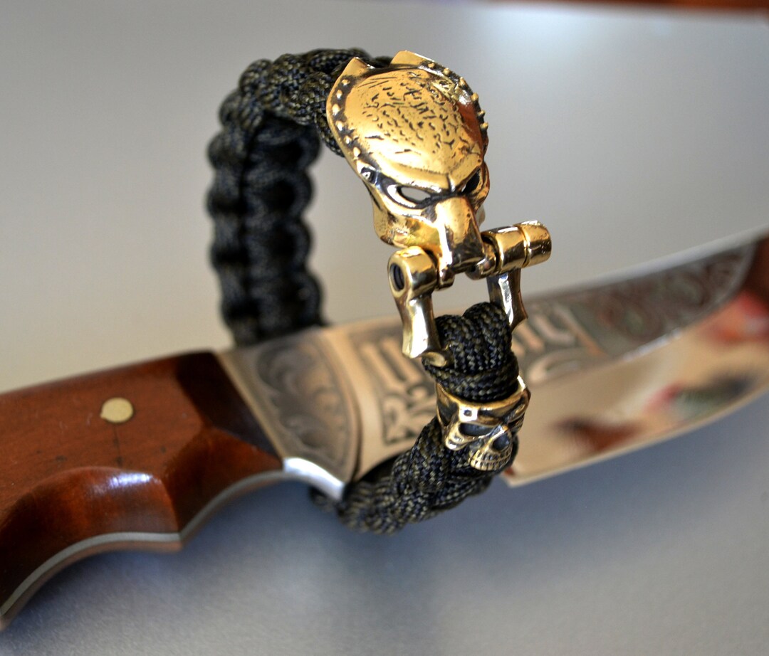 Paracord Bracelet With Predator Brass Shackle, Scull Bead, Gift for Him ...