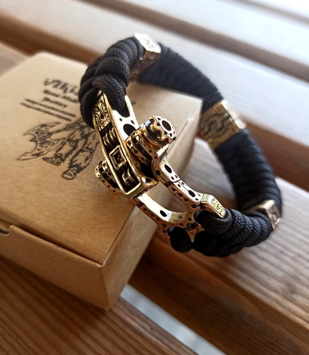 Steampunk Men's Paracord Bracelet – Brass Beads – Men Armband – Unique ...