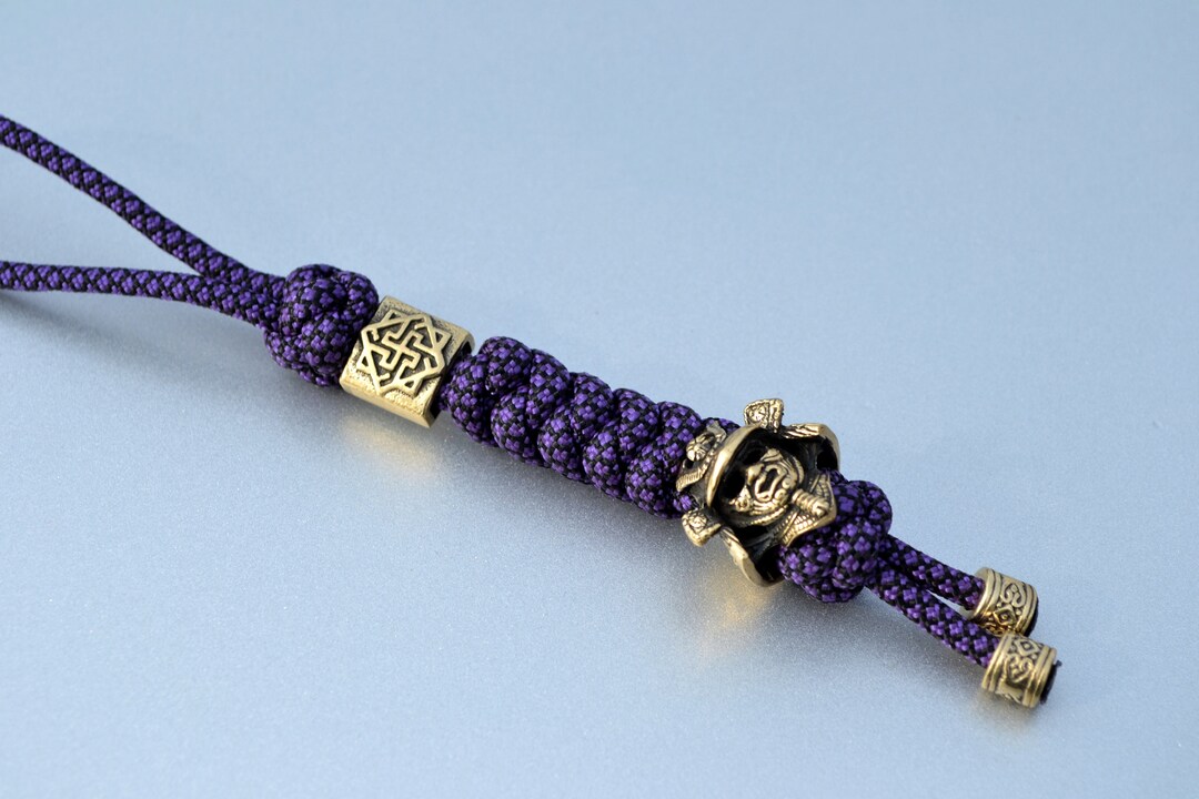 Paracord Knife Lanyard/keychain With Samurai Helmet Brass Beads ...