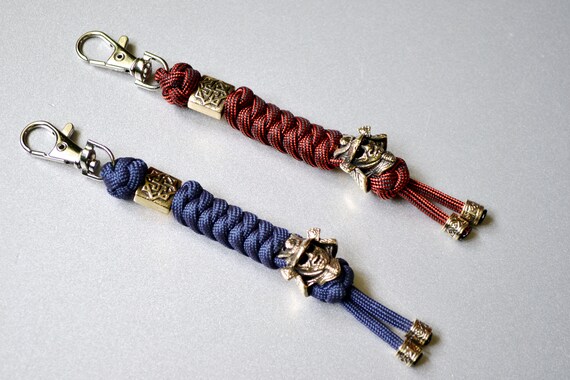 Keychain with samurai bead and carabiner brass beads unique | Etsy