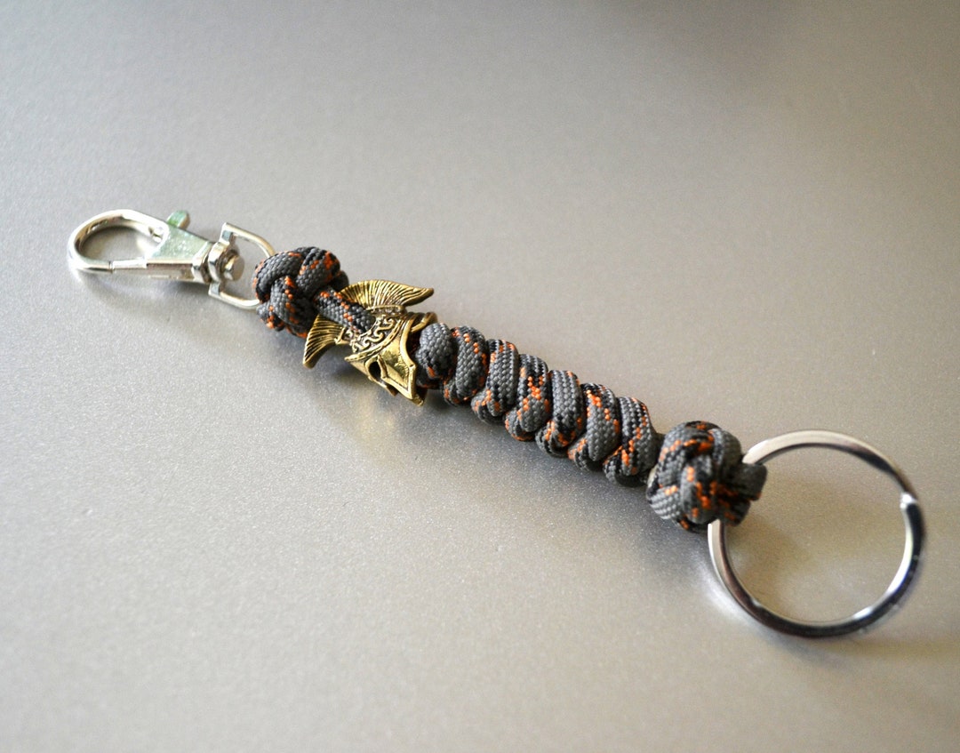 Paracord Key Ring/keychain With Spartan Helmet Brass Bead and Carabiner ...
