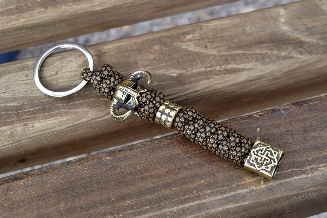 Key Ring/keychain From Paracord With Viking Helmet and Round Brass ...