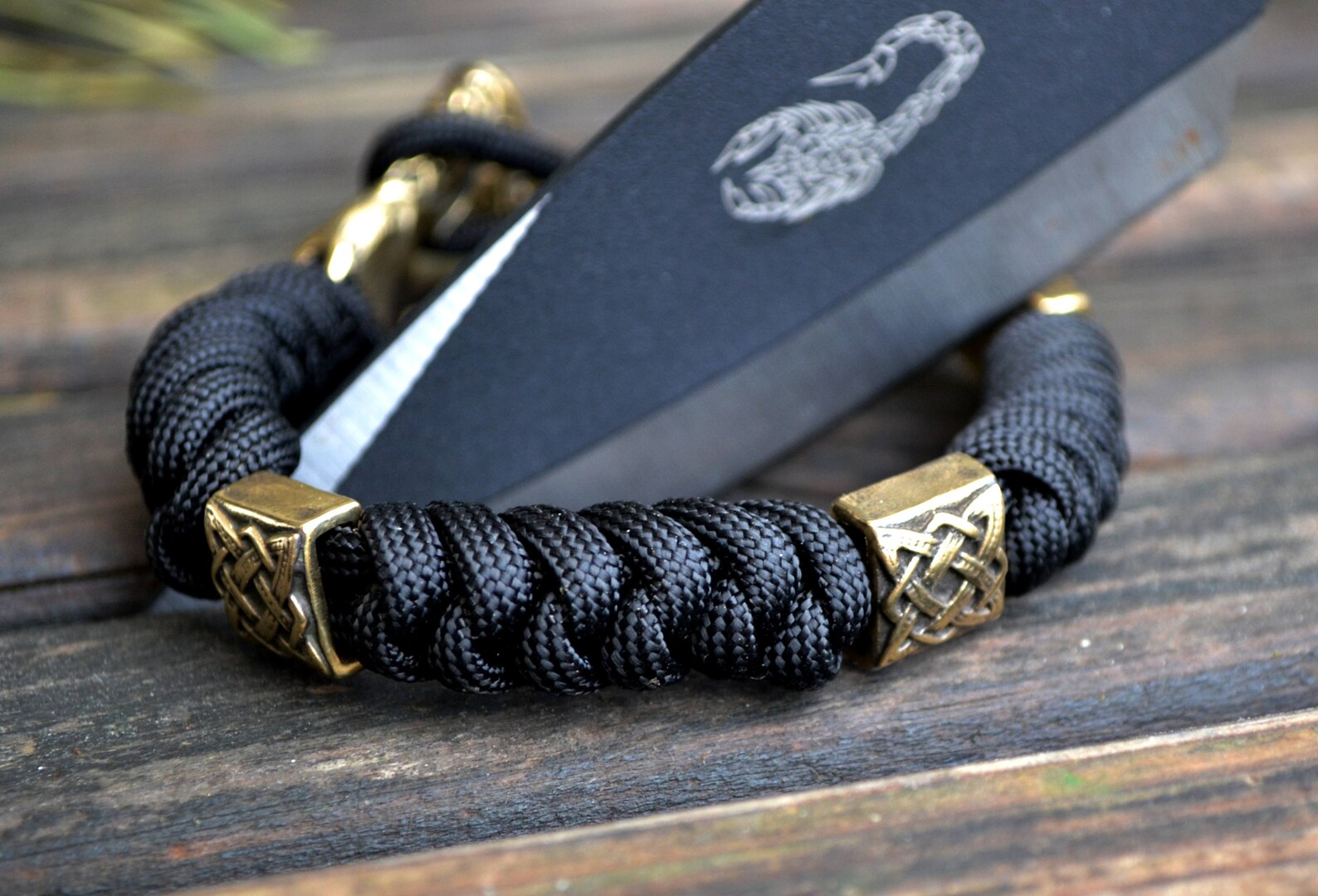 Paracord Viking Bracelet With Axe of Perun, Black Bracelet, Svarog Bead ...