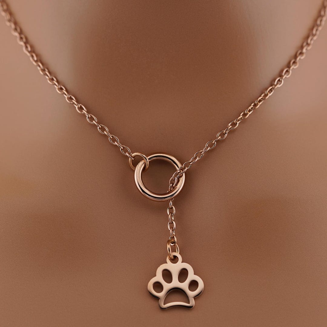Discreet Rose Gold Day Collar Necklace With Paw Charm (lariat Style) - Etsy