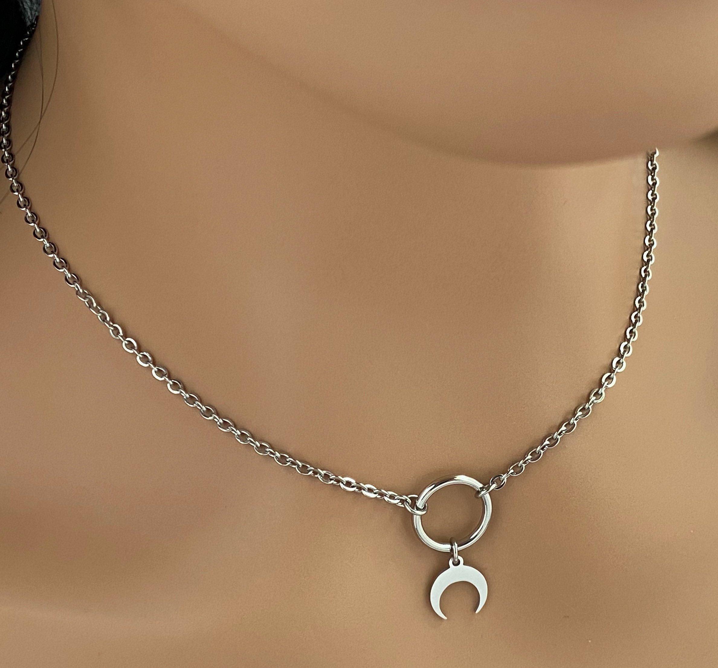 Submissive Necklace Crescent Moon Horn Locking Option | Etsy