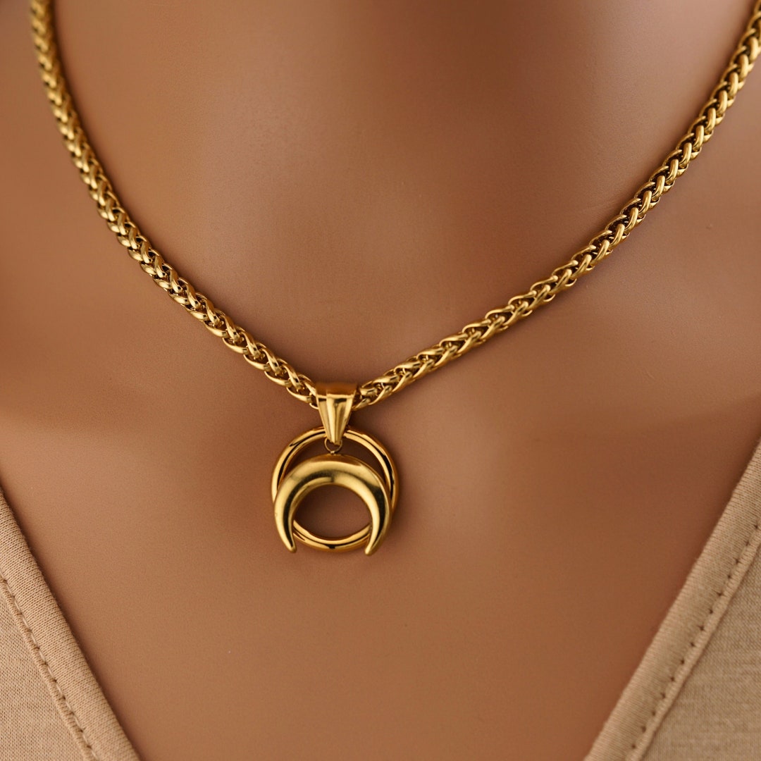 Day Collar Necklace: Gold O Ring With Moon Horn - Subtle BDSM - Etsy