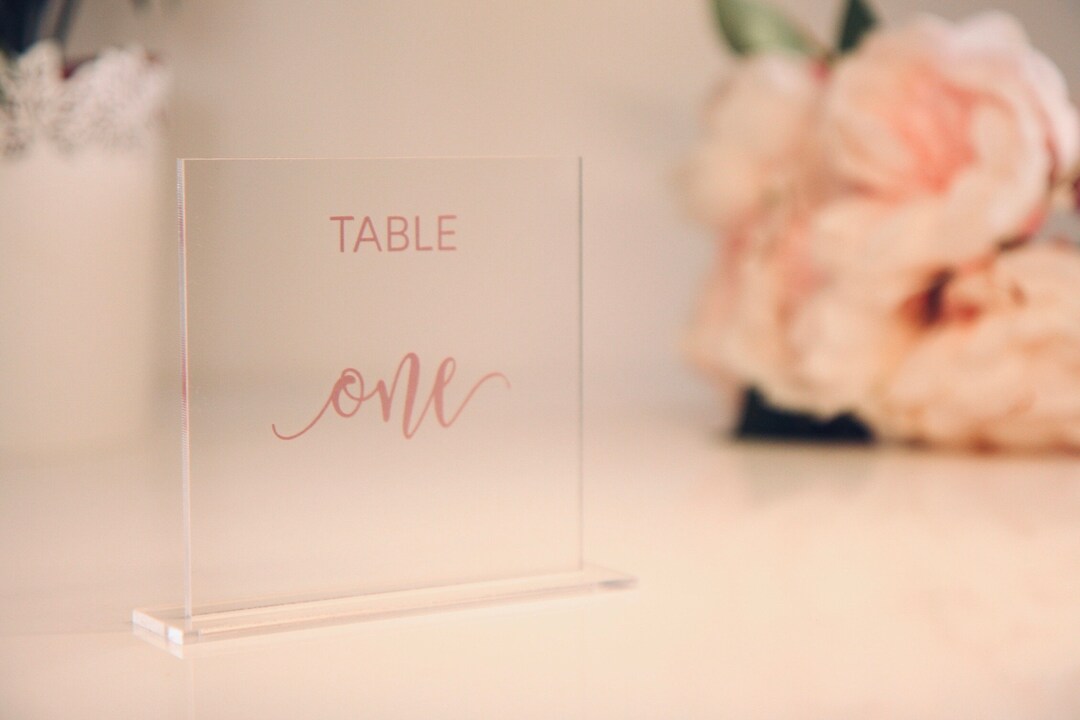 Personalised Rose Gold Clear Acrylic Table Number With Stand Rose Gold ...