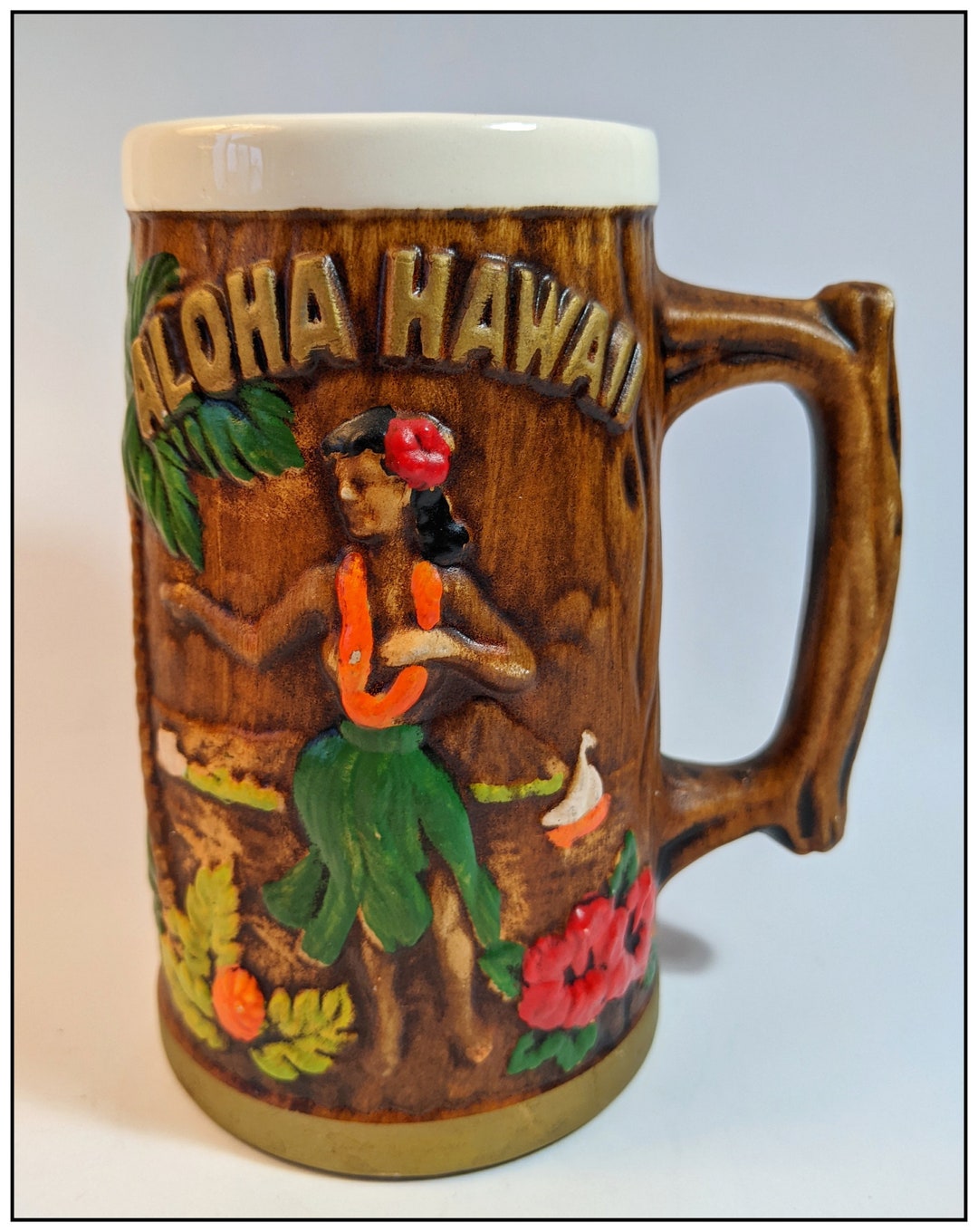 Vintage Aloha Hawaii Hula Girl Tiki Bar Pineapple Palm Tree Red ...