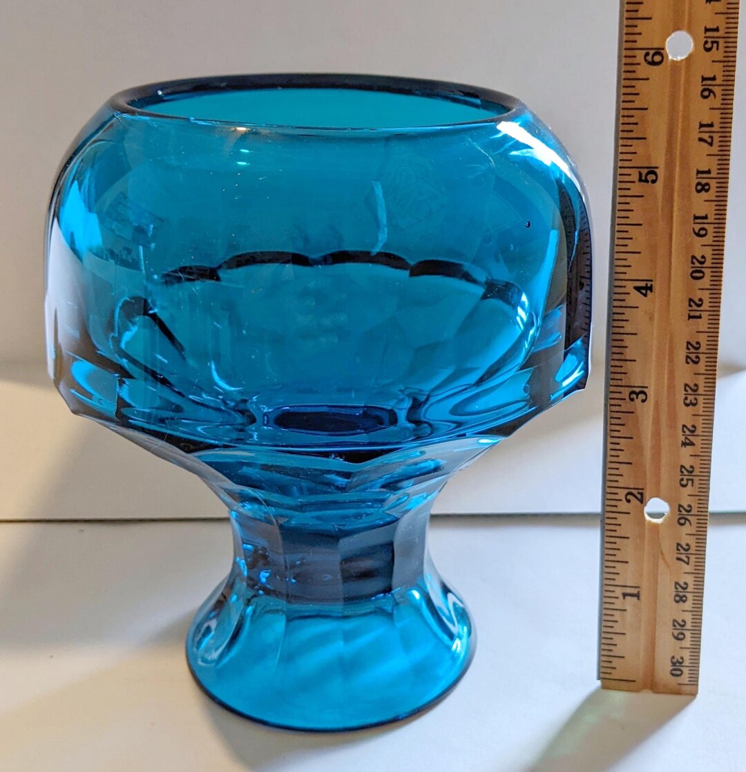 Vintage Viking Glass Bluenique Georgian Pattern Candle Holder Vase ...