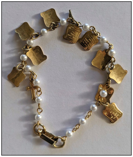 10 Commandments Cross Gold Tone and Faux Pearl Charm … - Gem