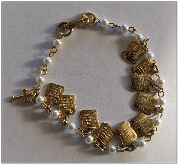 10 Commandments Cross Gold Tone and Faux Pearl Charm … - Gem