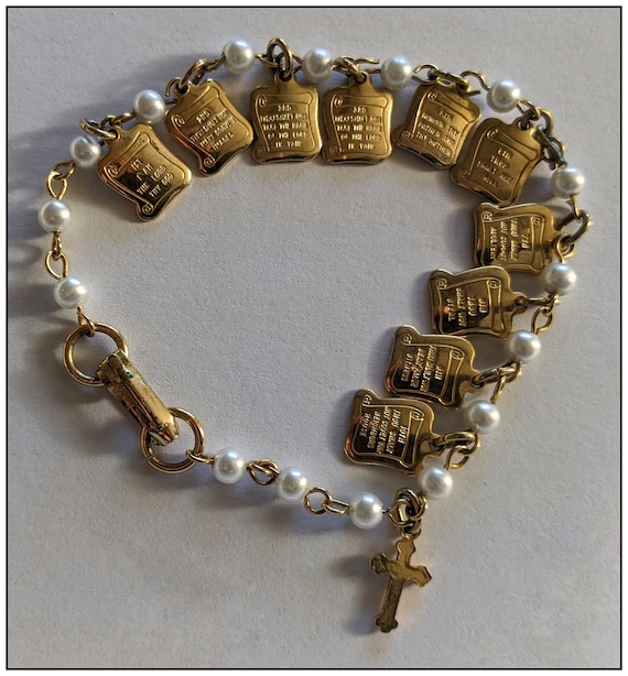 10 Commandments Cross Gold Tone and Faux Pearl Charm … - Gem
