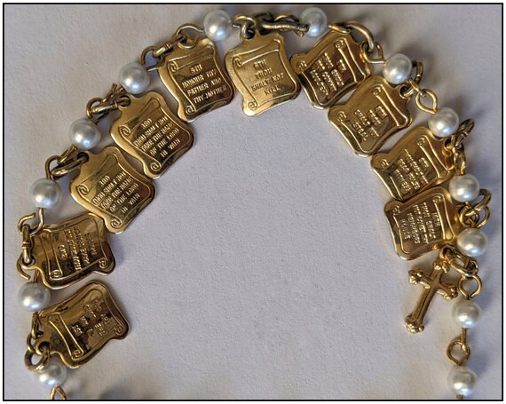 10 Commandments Cross Gold Tone and Faux Pearl Charm … - Gem