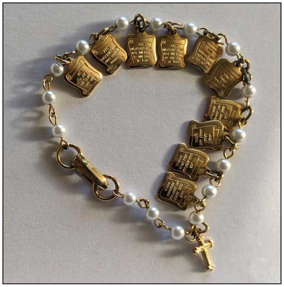 10 Commandments Cross Gold Tone and Faux Pearl Charm … - Gem