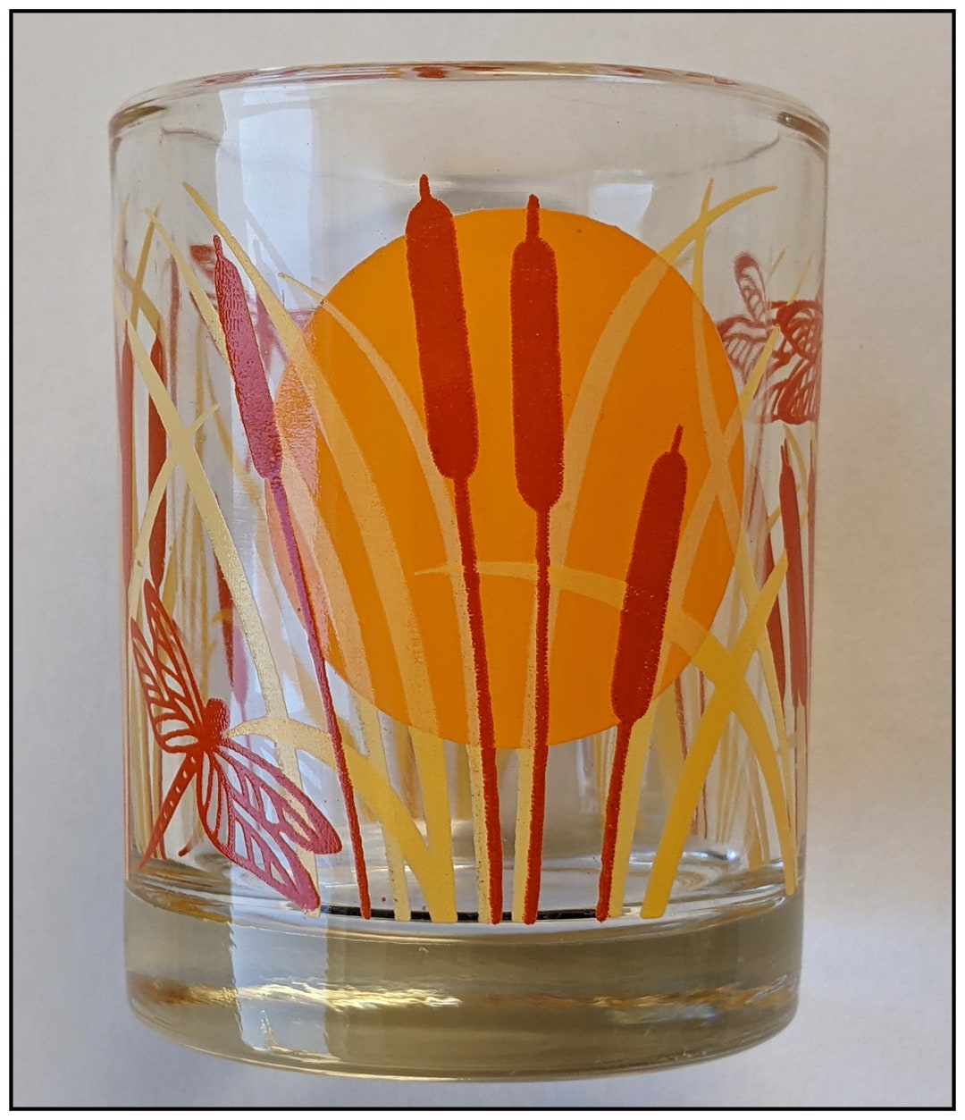 Dragonfly Cattail Sun Orange Yellow Red Shot Glass Votive - Etsy