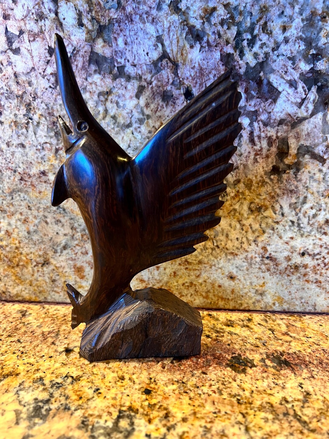 Vintage Hand Carved Wood Sailfish Marlin Statue Sculpture Dark Wood ...