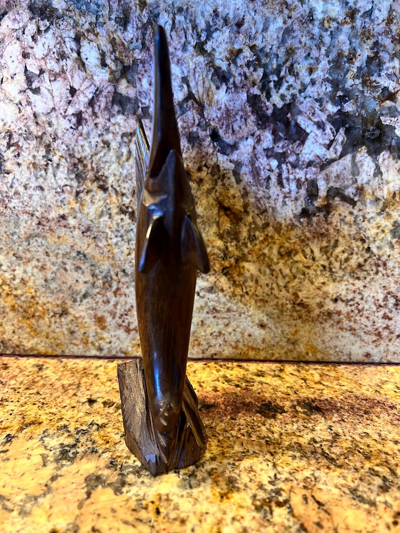 Vintage Hand Carved Wood Sailfish Marlin Statue Sculpture Dark Wood ...
