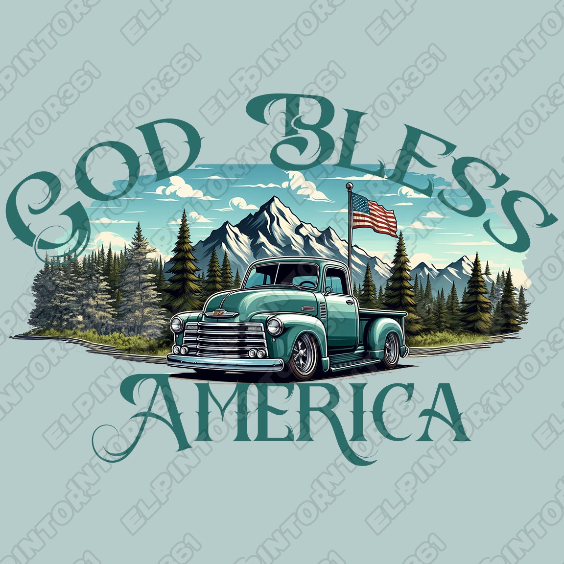 1955 Chevy 3100 Truck PNG, God Bless America Design (digital Download ...