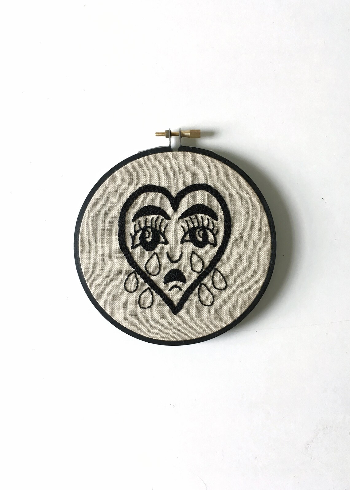 Crying Heart Blackwork Embroidery, Tattoo Flash Inspired, Hoop Art - Etsy