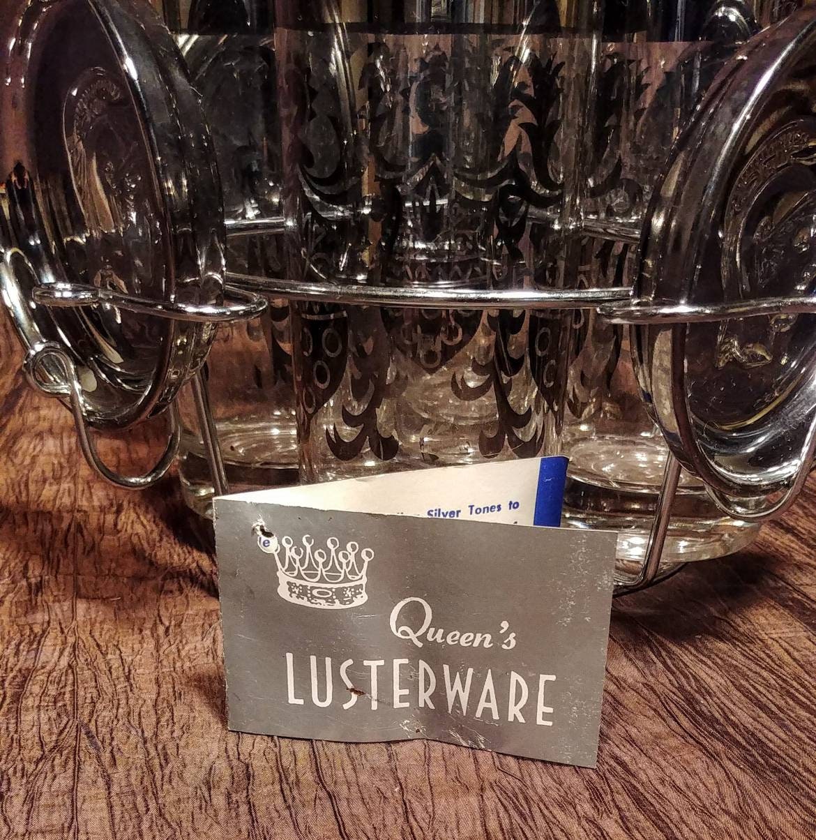 Queen's Lusterware Silver Tone 4 Highball Glasses 4 - Etsy