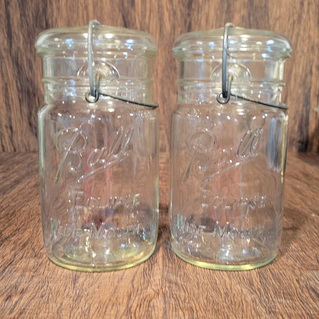 Set of Two Vintage Ball Eclipse Wide Mouth Clear Glass Quart Jars, Lids, Wire Bale - Etsy