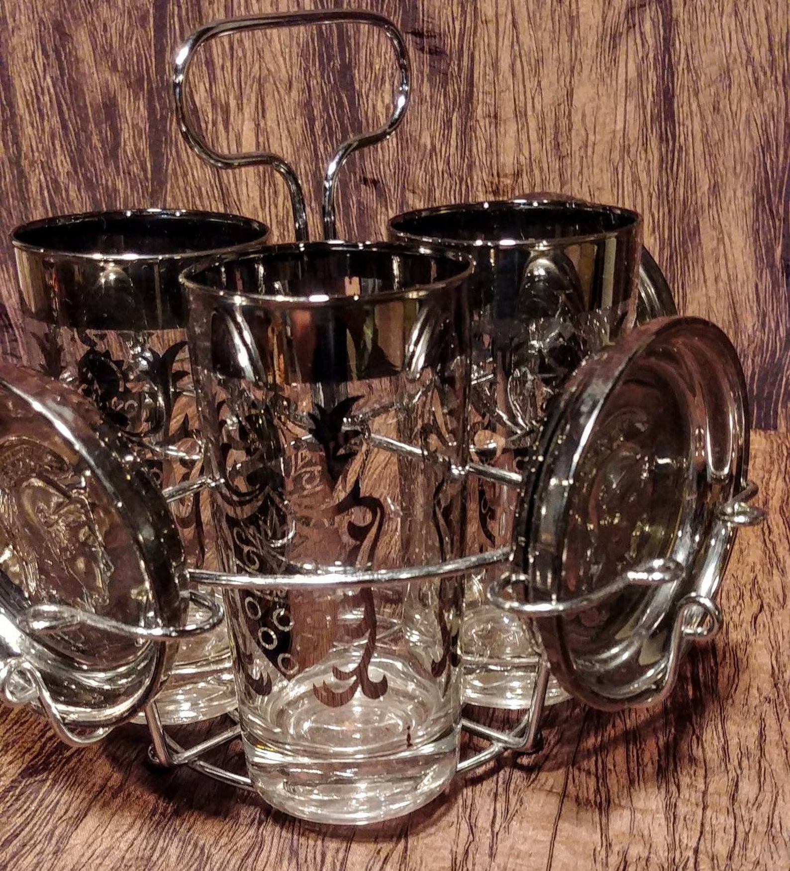 Queen's Lusterware Silver Tone 4 Highball Glasses 4 - Etsy