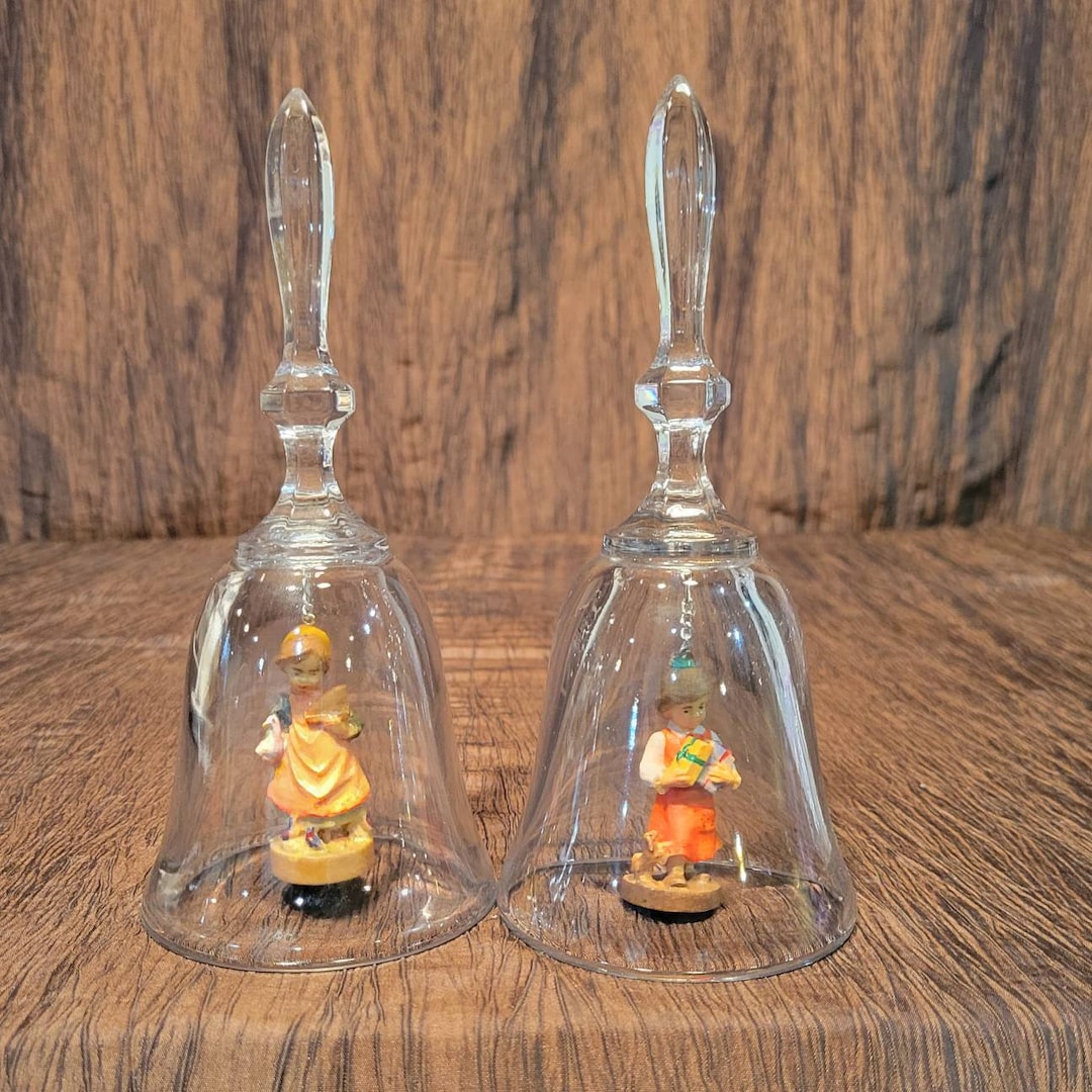 Set of 2 Crystal Dolfi Bells. Wood Carved Little Girl Clappers - Etsy