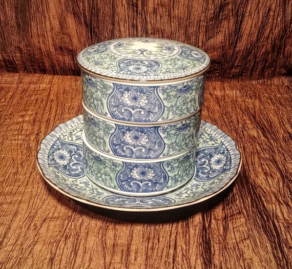 Japanese jubako ceramic stacking bento 4 tiered box - lasopaiam