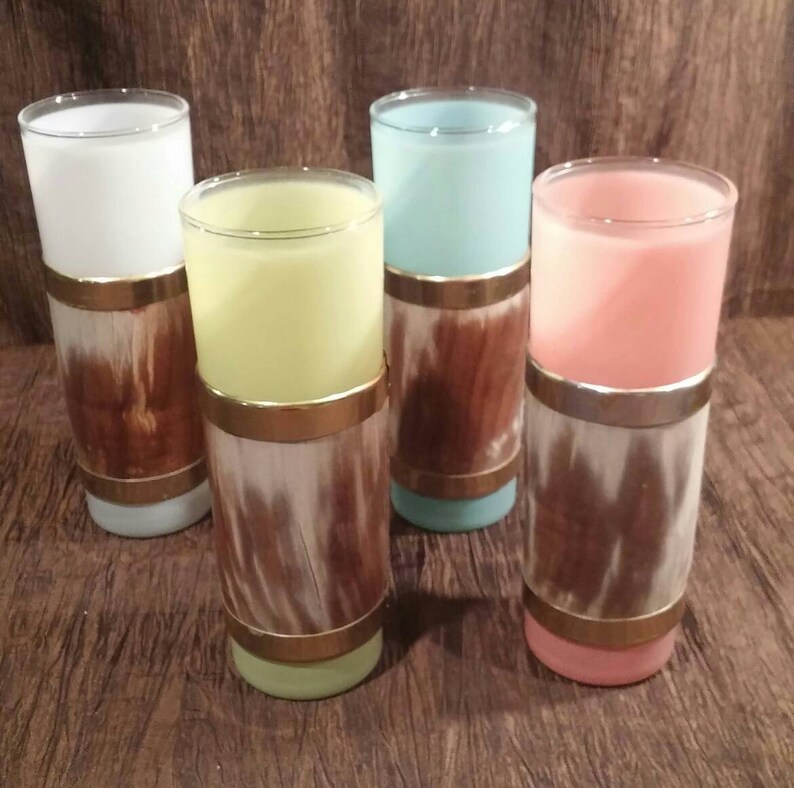 Set of 4 Vintage Siestaware Pastel Color Glasses With Wood - Etsy