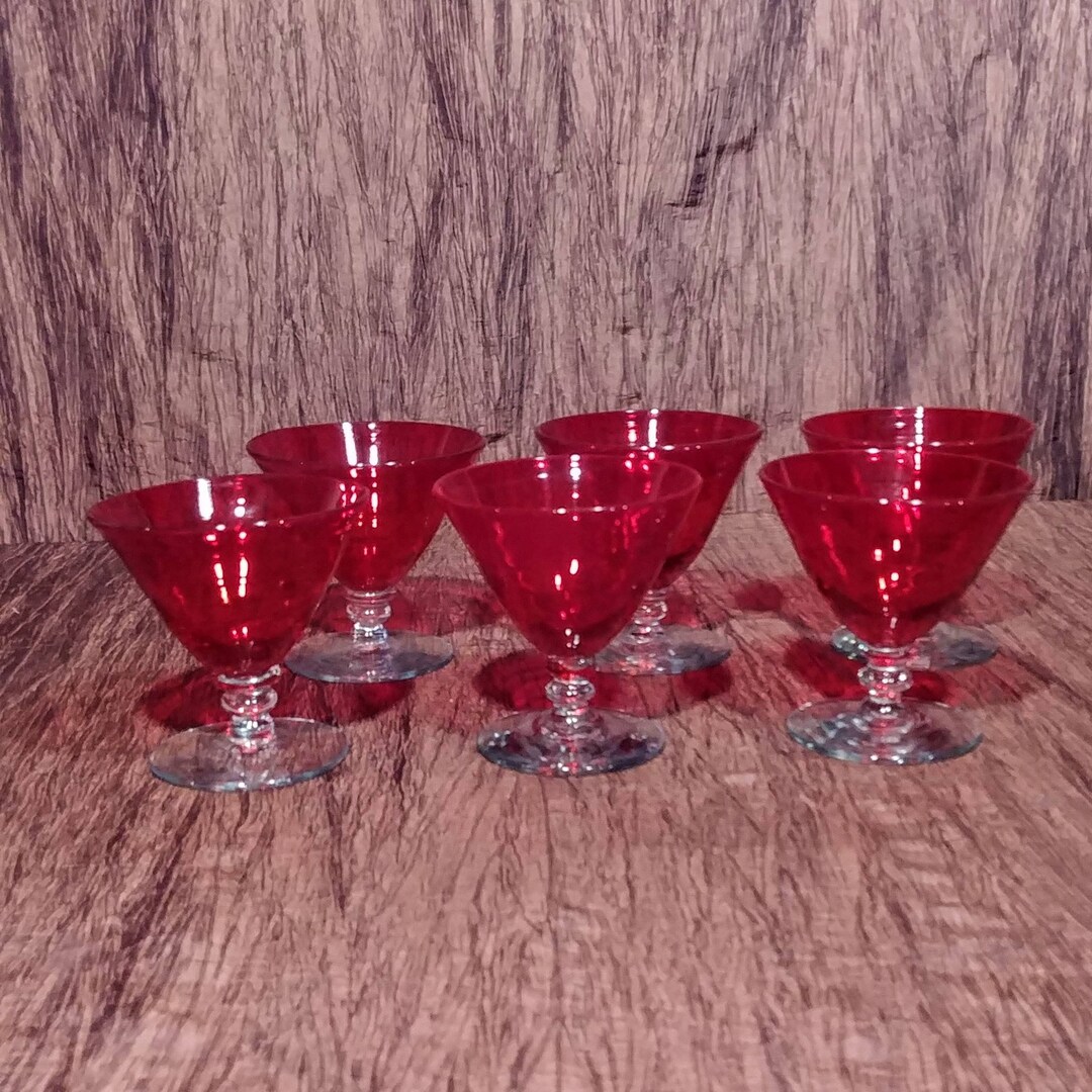 Set of Vintage 6 Red Glass Cocktail/ Martini Glasses, Beautiful! - Etsy