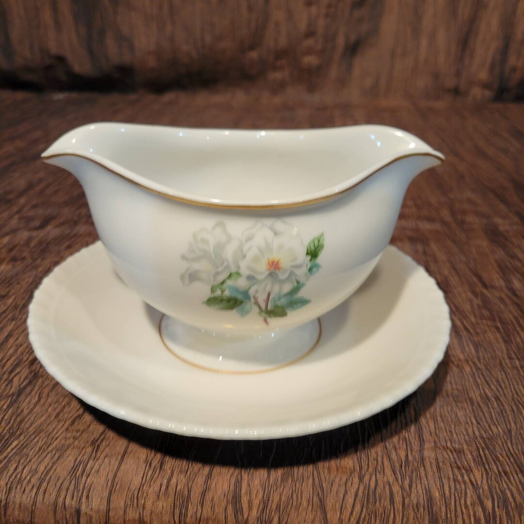 Silver Rose by Hanover China Gravy Boat With Attached Underplate - Etsy