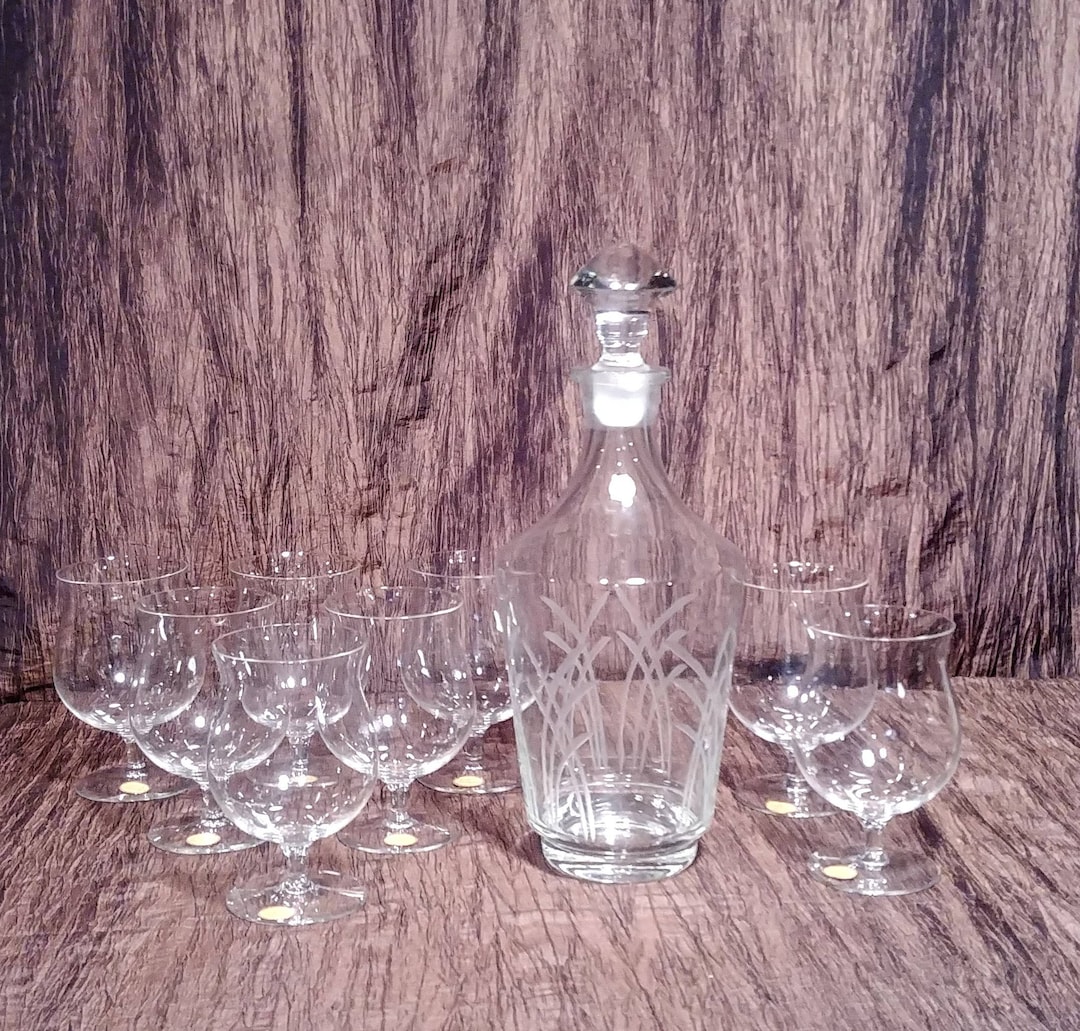 Romanian Crystal Decanter Paired With Eight Yugoslavia Crystal Wine ...