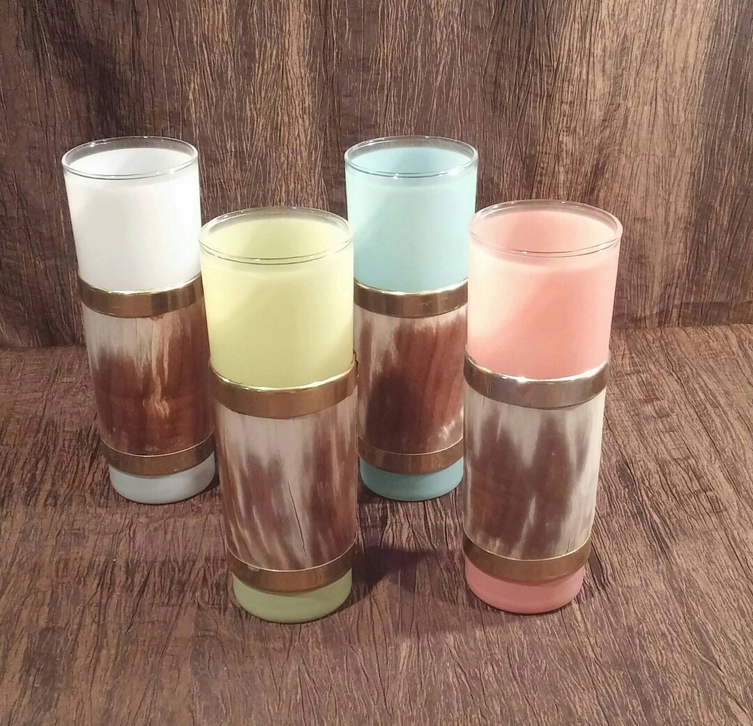 Set of 4 Vintage Siestaware Pastel Color Glasses With Wood Wrap - Etsy