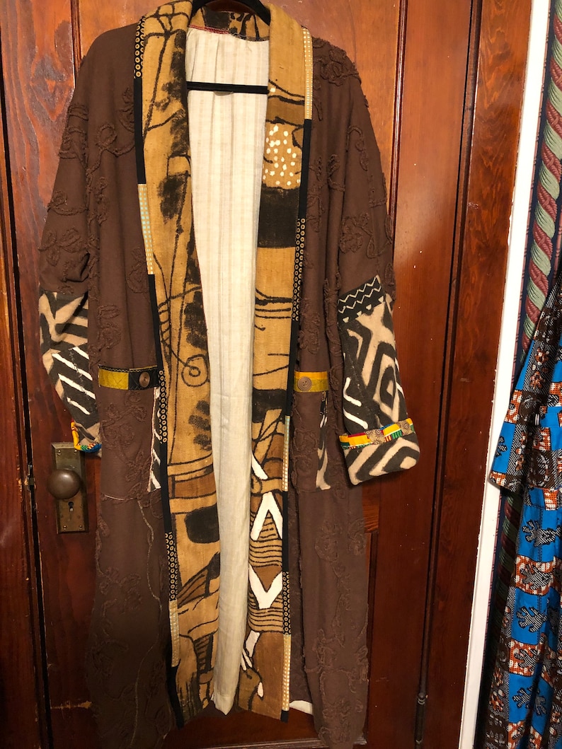 Womans Fall Winter Duster Jacket, Browns, Mudcloth, Quilt Inspired ...