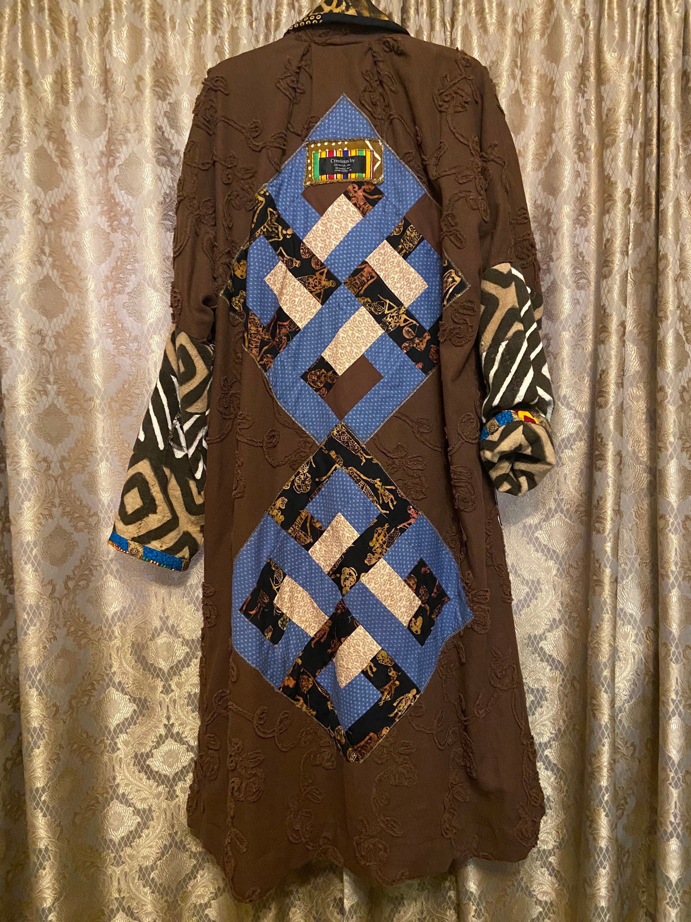 Womans Fall Winter Duster Jacket, Browns, Mudcloth, Quilt Inspired ...