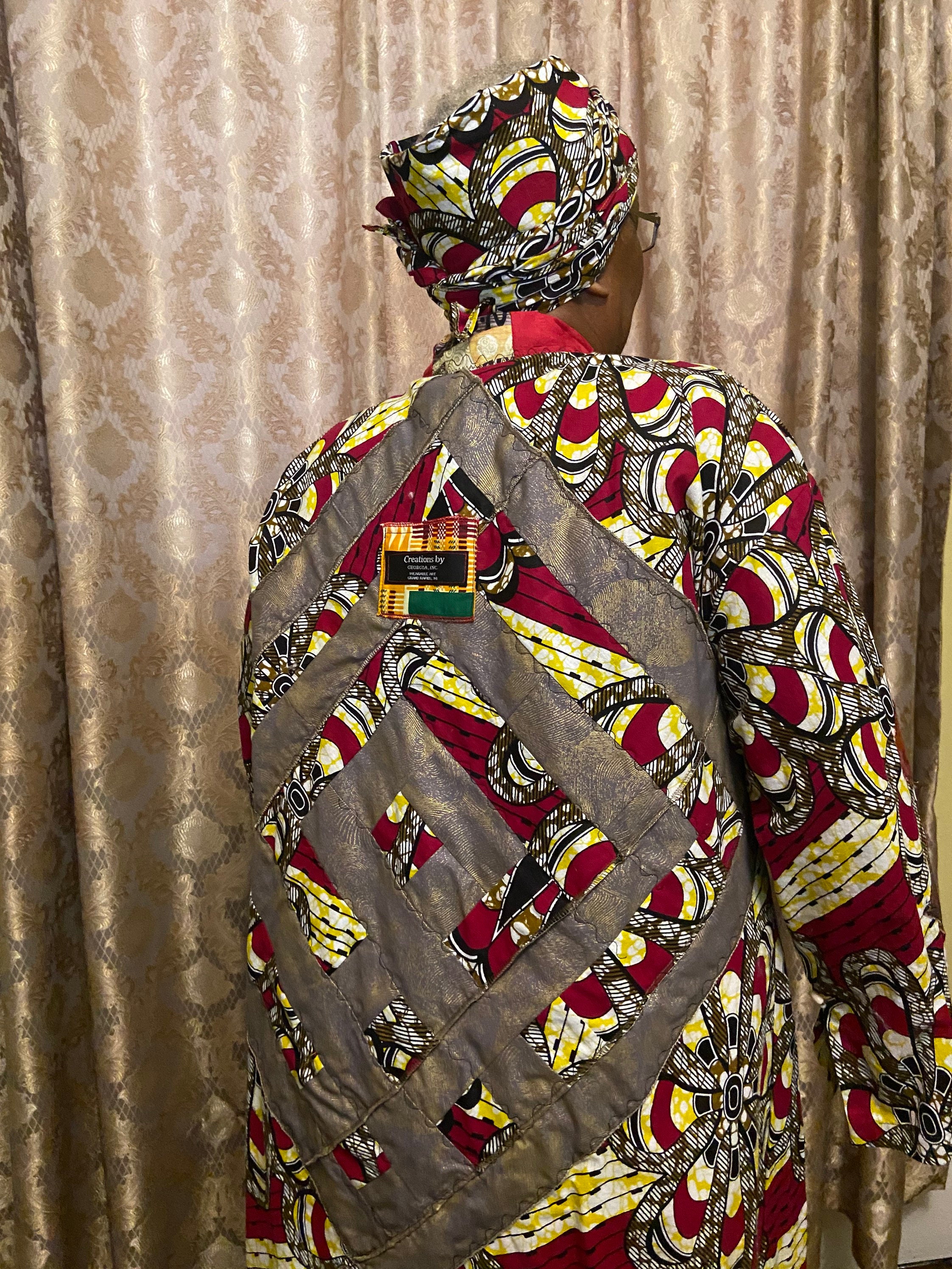 Jacket Duster, Scarf, Head-wrap Incl. African Print Fabric, Size 16-18 ...