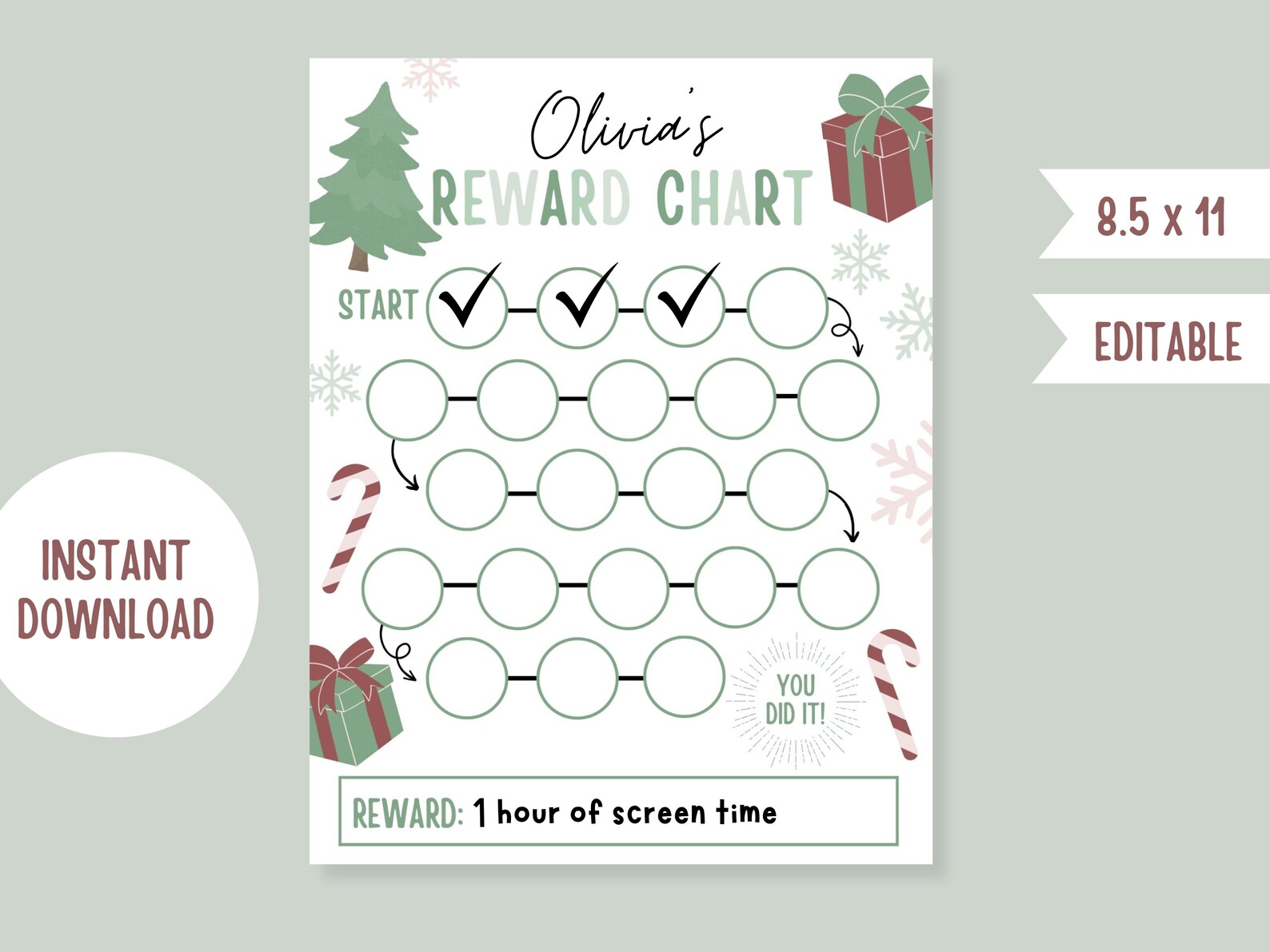Editable Christmas Reward Chart for Kid Toddler Printable Daily Routine ...
