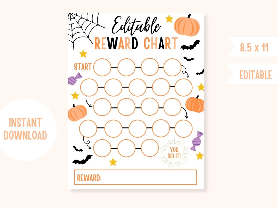 Editable Halloween Reward Chart for Kid Toddler Printable - Etsy UK