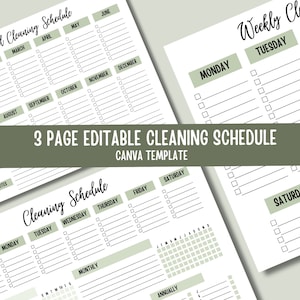 Editable Cleaning Checklist Schedule Planner Canva Template Daily ...