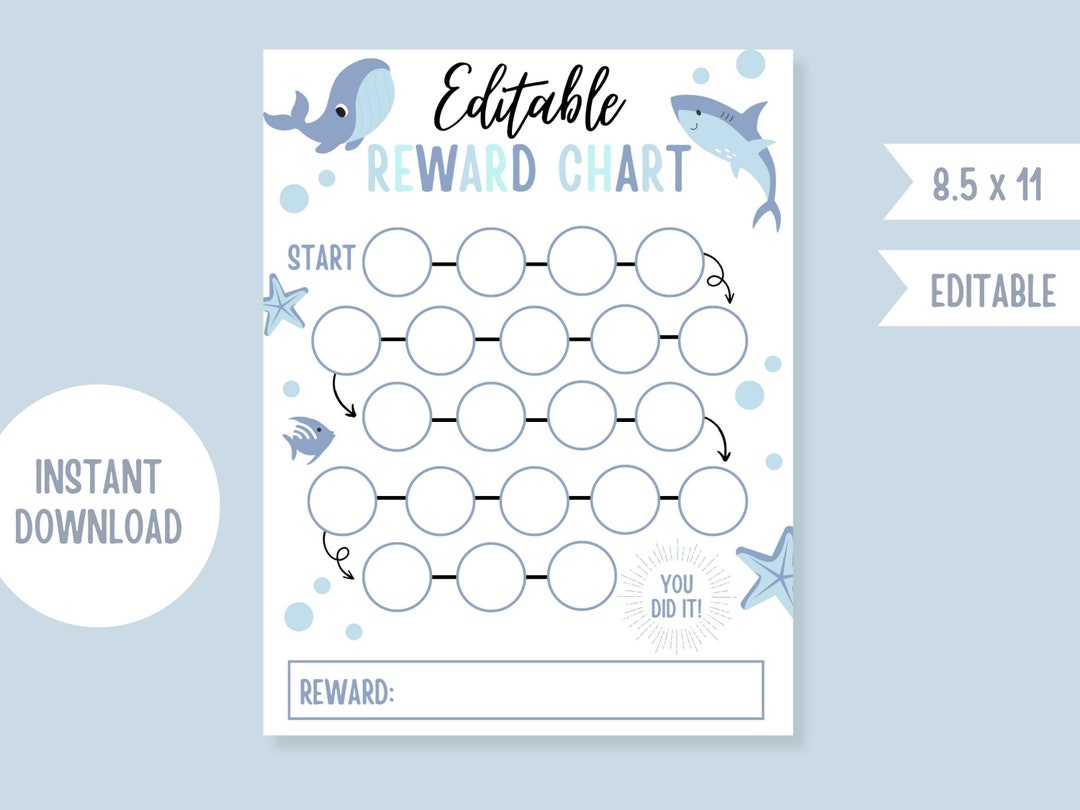 Editable Shark Reward Chart for Kid Toddler Printable Daily - Etsy