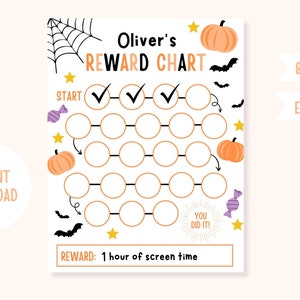 Editable Halloween Reward Chart for Kid Toddler Printable Daily Routine ...