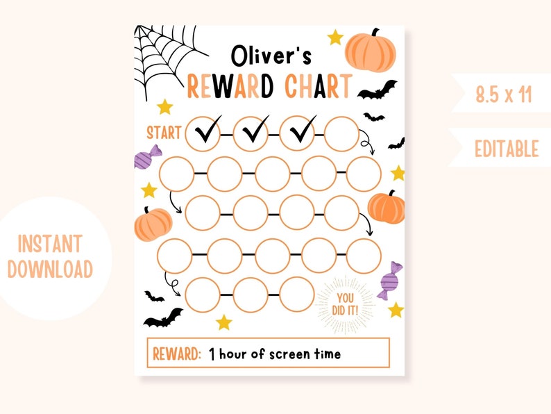 Editable Halloween Reward Chart for Kid Toddler Printable Daily Routine ...