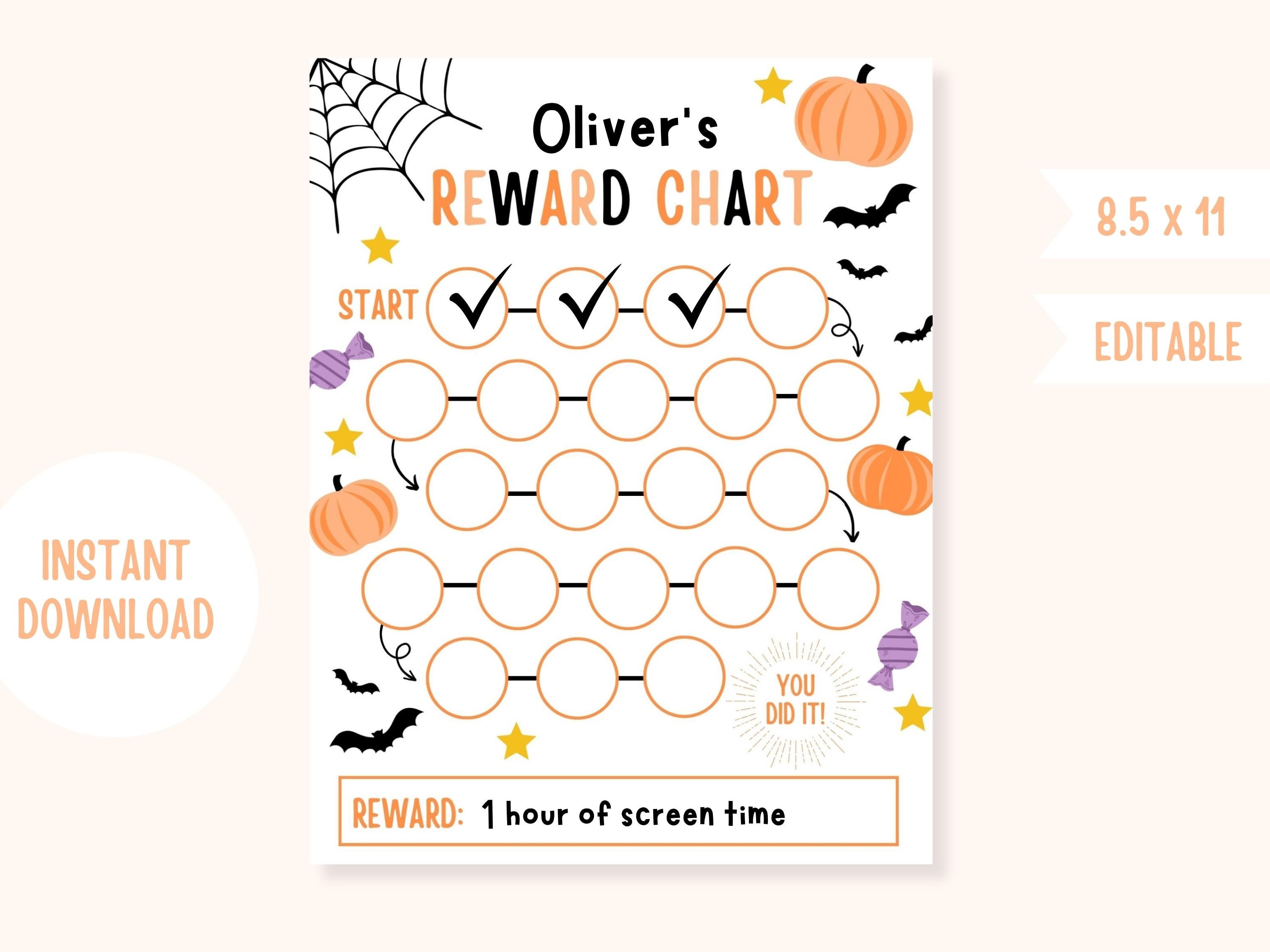 Editable Halloween Reward Chart for Kid Toddler Printable Daily Routine ...
