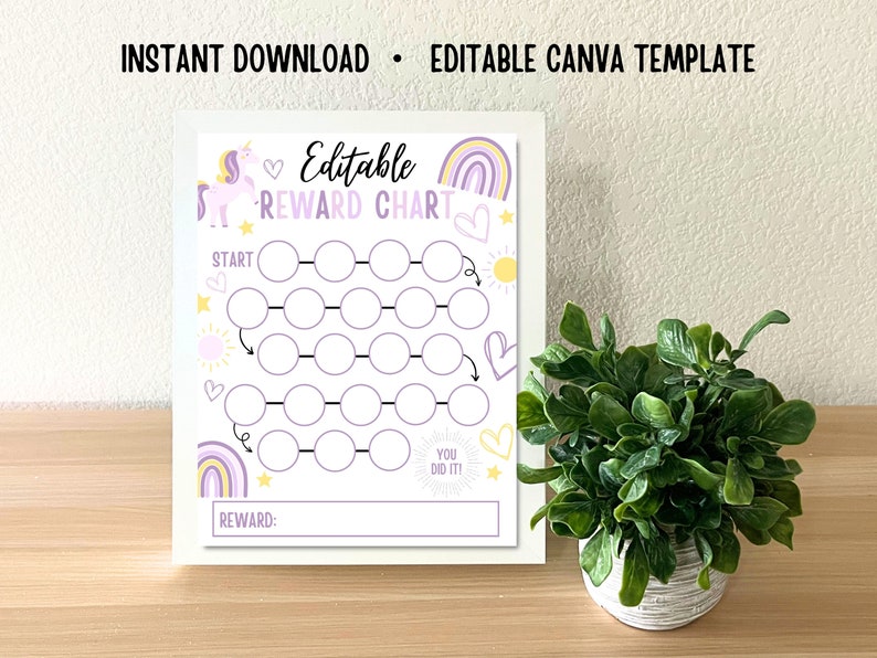 Editable Rainbow Unicorn Reward Chart Kid Toddler Printable Girl ...