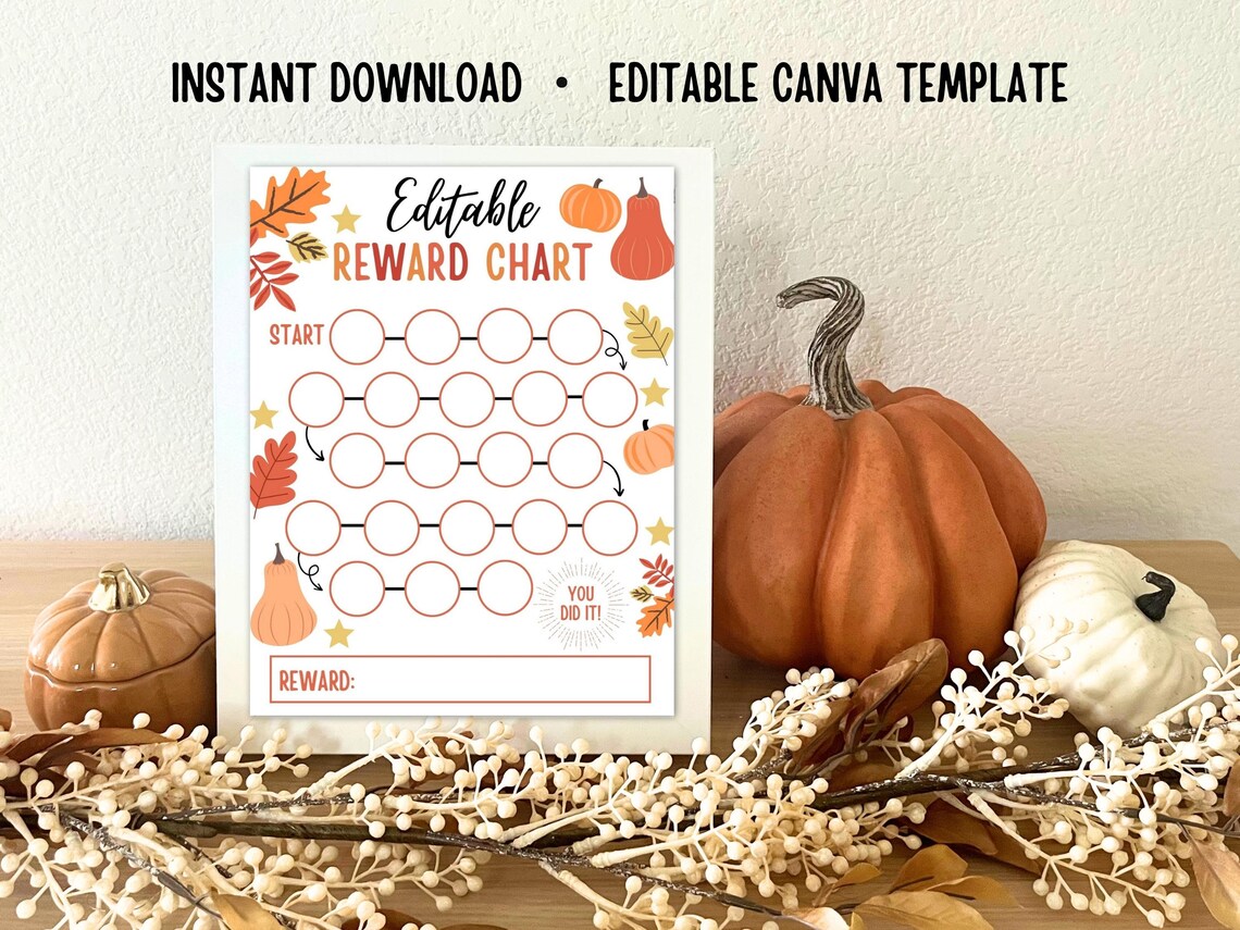 Editable Fall Reward Chart for Kid Toddler Autumn Printable Daily ...